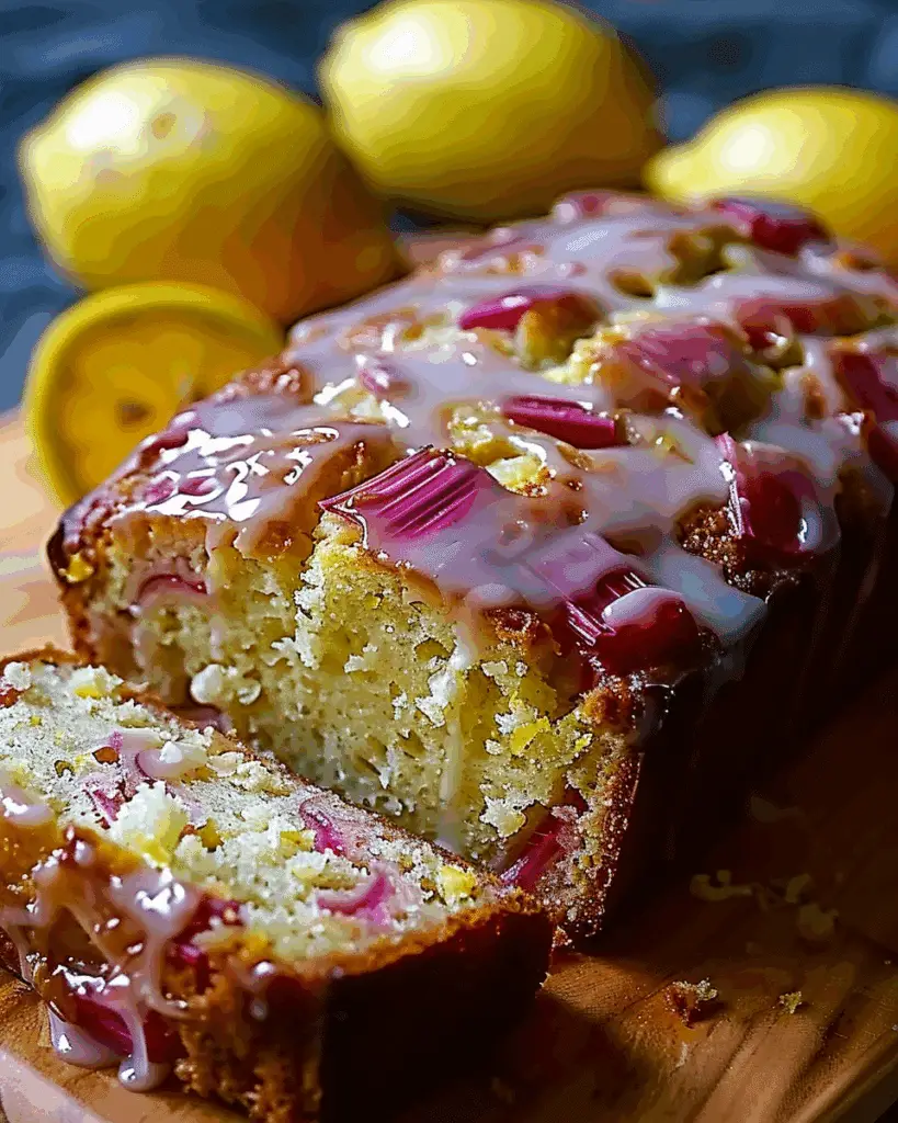 Lemon Rhubarb Loaf with Glaze | Cheryl's Cooking