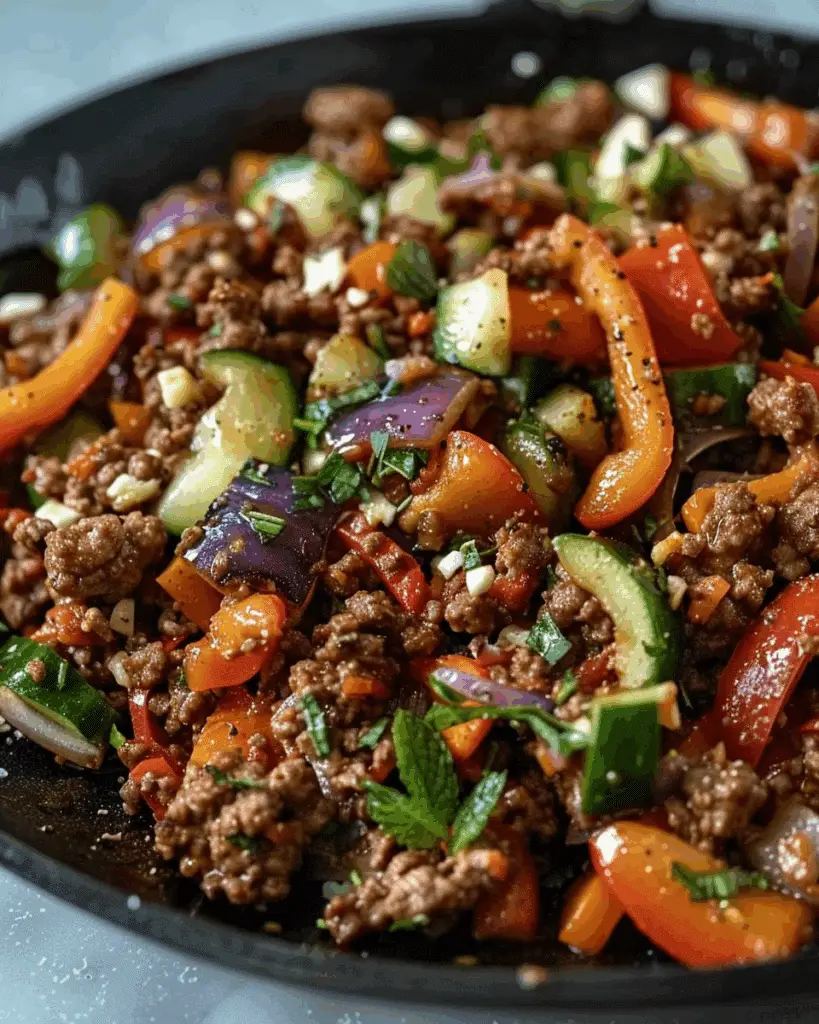 Mediterranean Ground Beef Stir Fry | Cheryl's Cooking