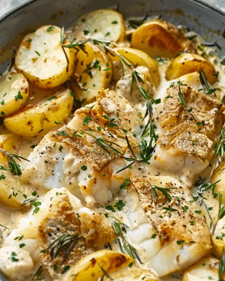 Cod & Potatoes in Rosemary Cream Sauce | Cheryl's Cooking