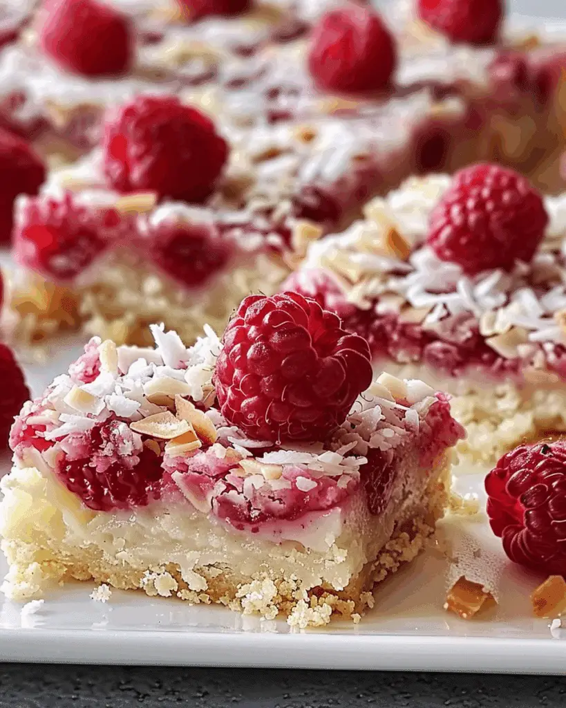 Raspberry Coconut Bars with Almond Crust | Cheryl's Cooking