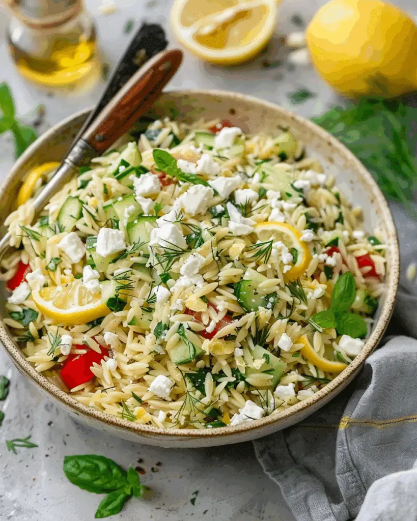 Easy Lemon Orzo Salad With Feta | Cheryl's Cooking