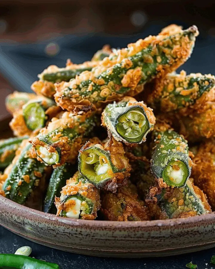 Pepper Jack Cheese Stuffed Fried Okra | Cheryl's Cooking