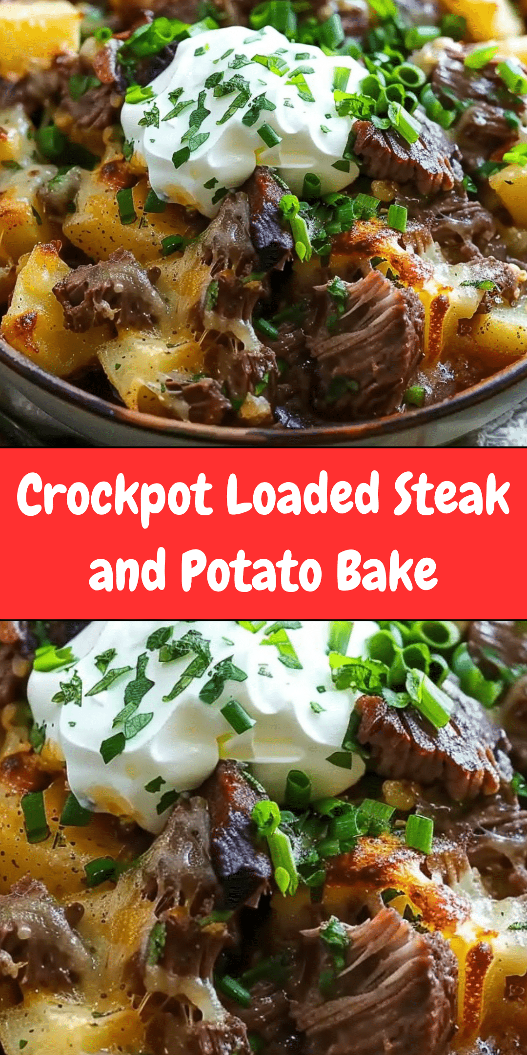 Crockpot Loaded Steak and Potato Bake | Cheryl's Cooking