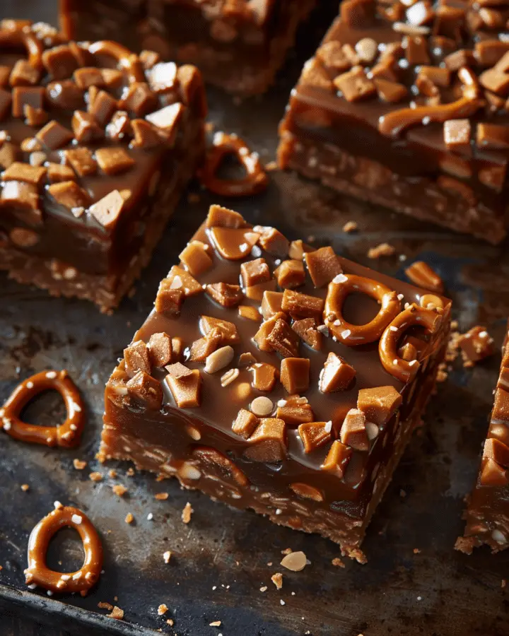 Quick No‑Bake Salted Caramel Pretzel Bars | Cheryl's Cooking
