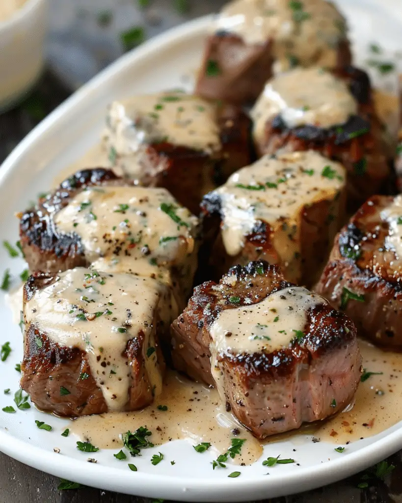 Tender Garlic Butter Steak Bites in Creamy Parmesan Sauce | Cheryl's ...
