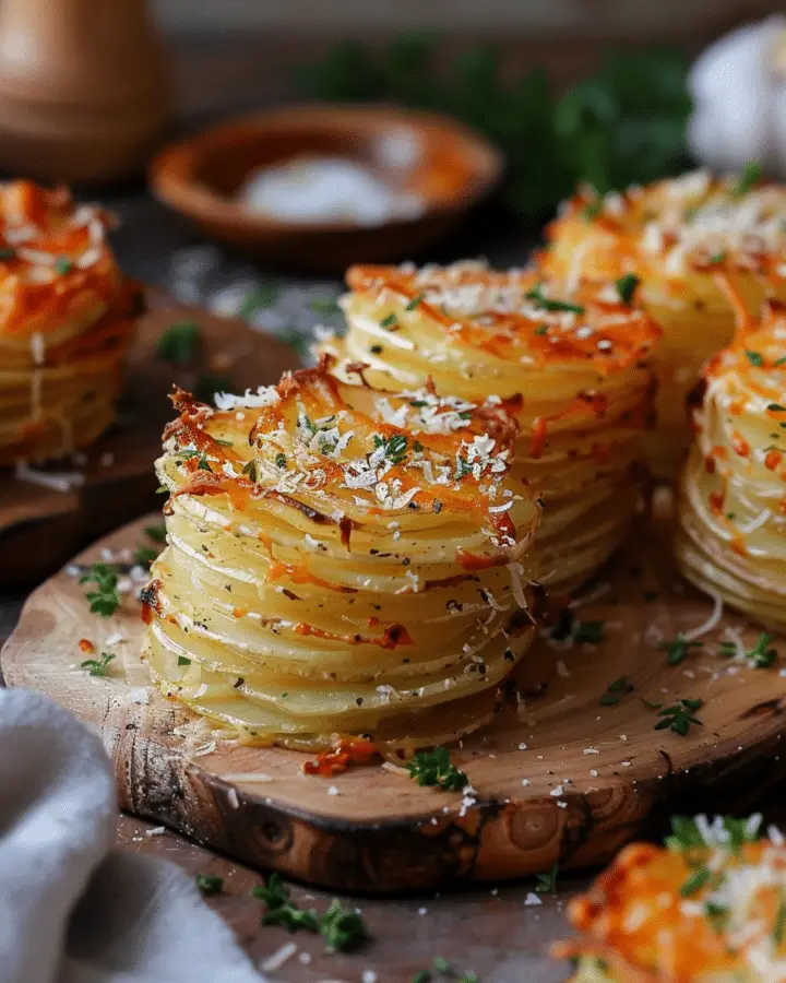 Vegan Garlic Parmesan Potato Stacks | Cheryl's Cooking